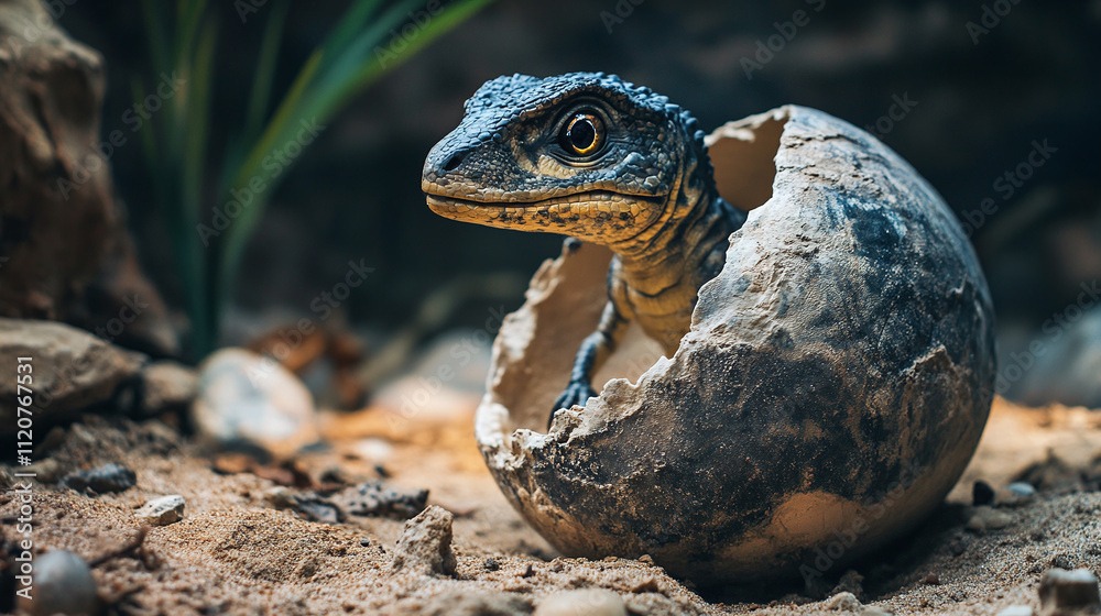 Prehistoric dinosaur egg birth, ancient reptile baby dragon geological ...