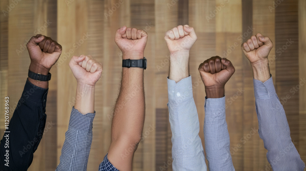 Empowered multiracial arms raised in solidarity, showcasing diverse ...