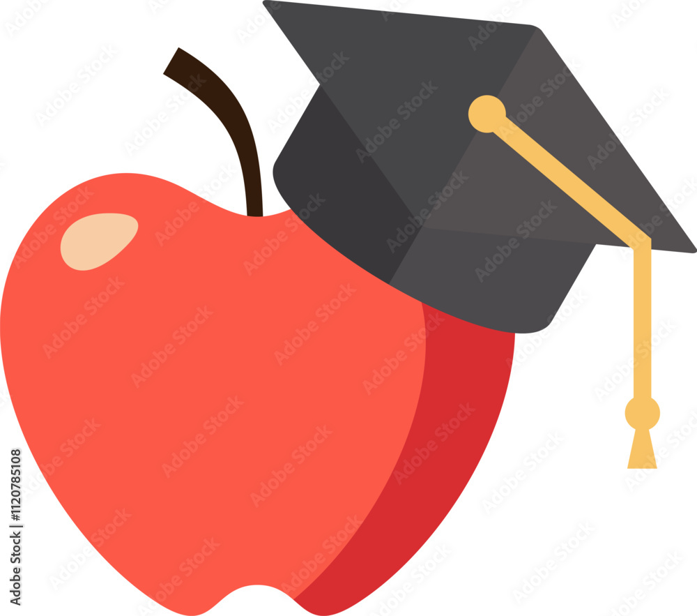 Apple with Graduation Caps Teacher Day School Theme Vector Element ...