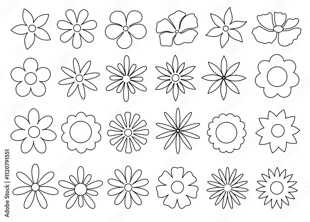 Flower clipart drawing outline set. Spring flowers hand drawn ...