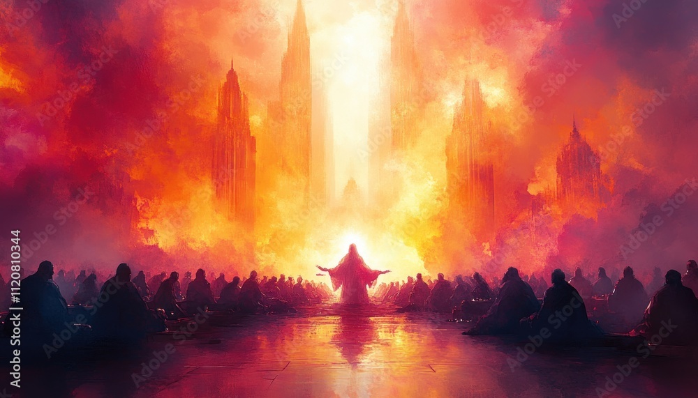 Jesus Christ Miracle of Feeding 5000 with Bread and Fish in Pastel ...