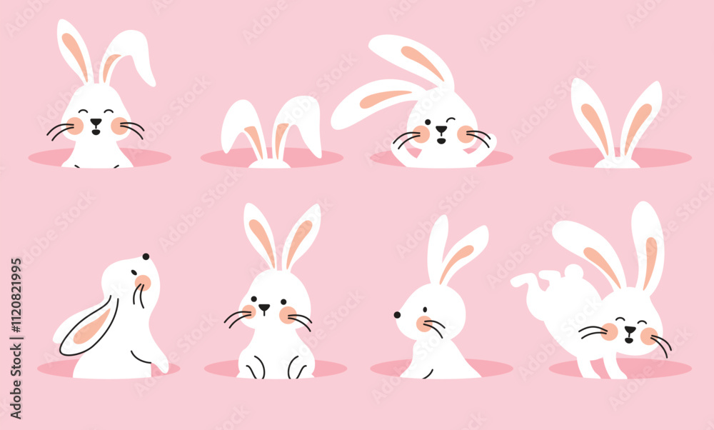 Bunny easter clipart drawing set. Easter rabbit cartoon character ...
