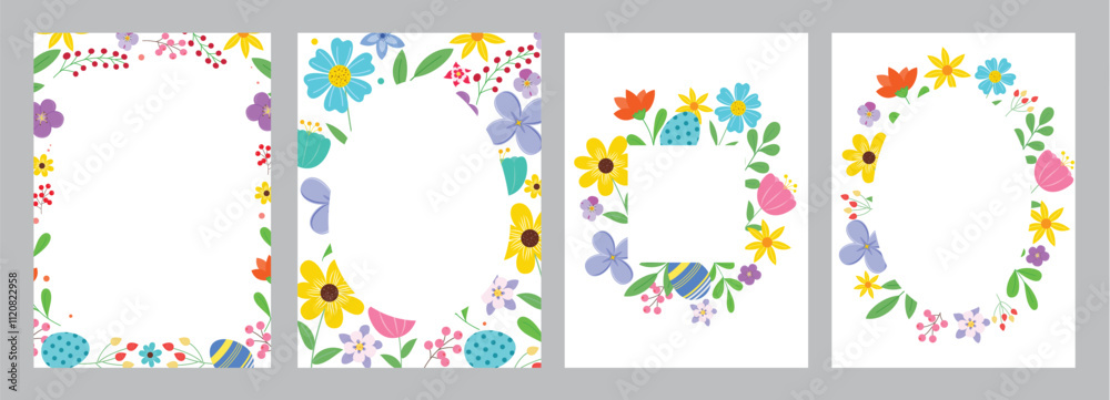 Easter flowers frame clipart poster background set. Happy easter flower ...