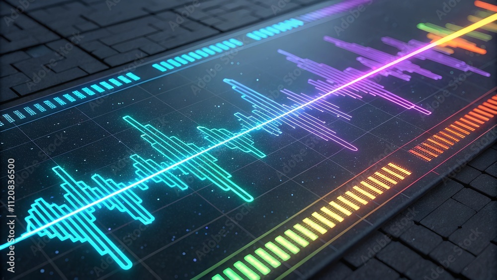 Futuristic Soundwave and Equalizer Visualization with Vibrant Neon Colors, Ideal for Music ...