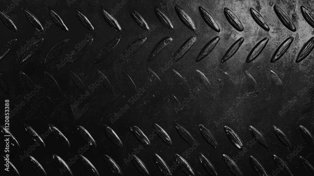 Textured diamond plate metal surface in black and white reflective ...