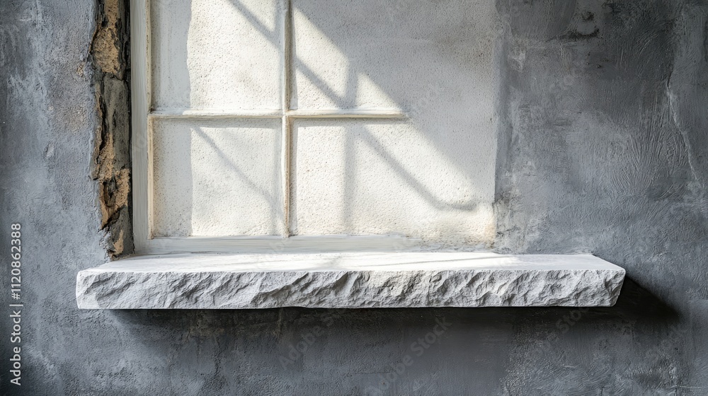 Newly installed white window sill on gray wall showcasing modern ...