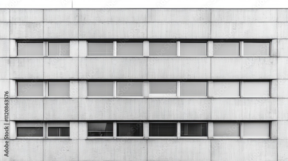 Geometric concrete windows on a modernist brutalist office building ...