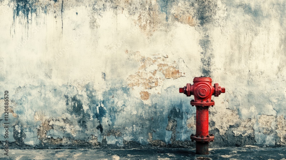 Red fire hydrant against weathered wall texture showcasing urban decay ...