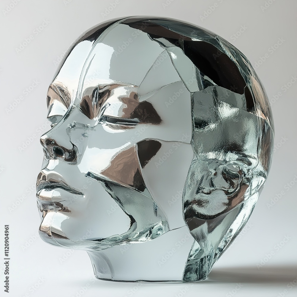 Reflective Shattered Glass Head Sculpture: A Modern Art Masterpiece ...