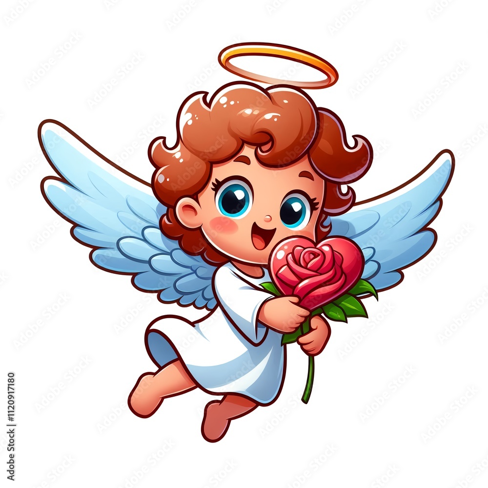 Cute cartoon angel in love with a heart in his hands. Clipart, cartoon ...