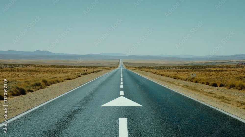 Endless asphalt road vanishing into horizon in arid landscape. Stock ...