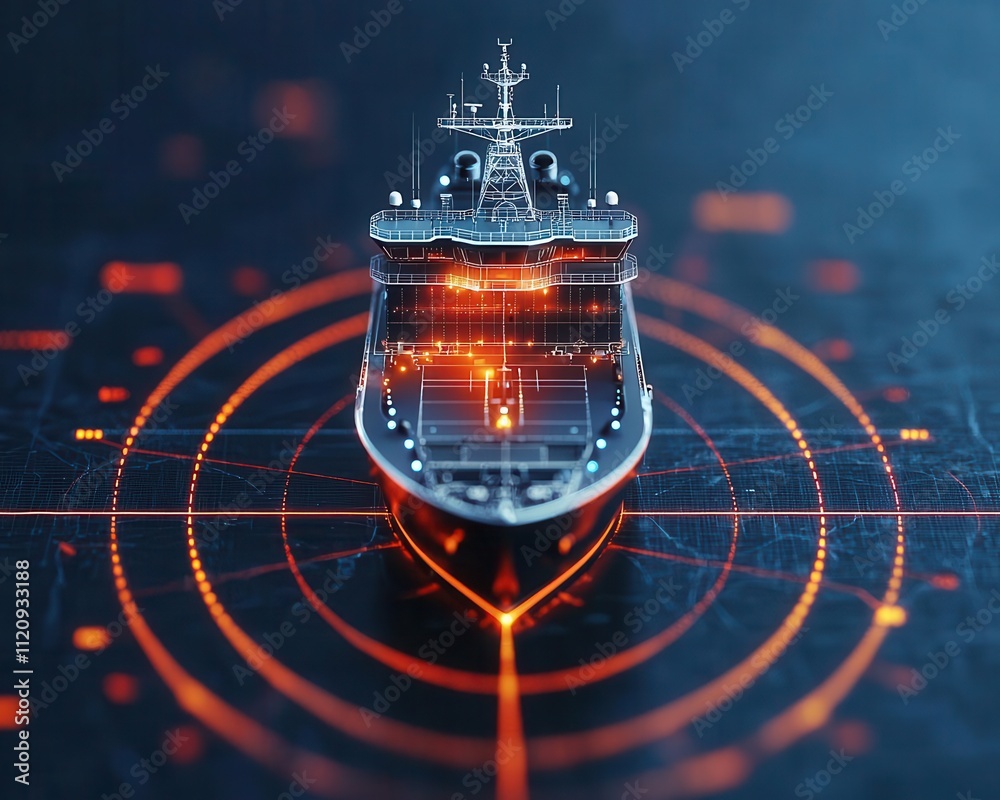 Detailed shot of the cargo ship s radar system, featuring hightech ...