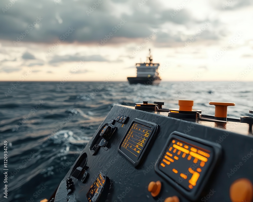 Detailed shot of the cargo ship s dynamic positioning system, allowing ...