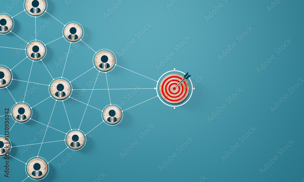 Red dartboard and red arrow connection linkage with human icon for ...