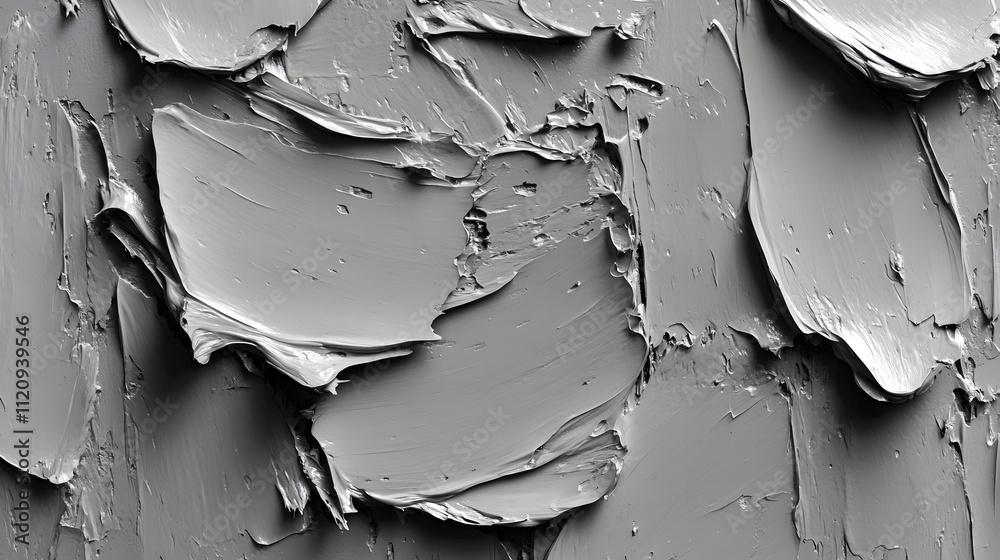 Close-up of thick, textured grayscale paint. Abstract strokes and ...