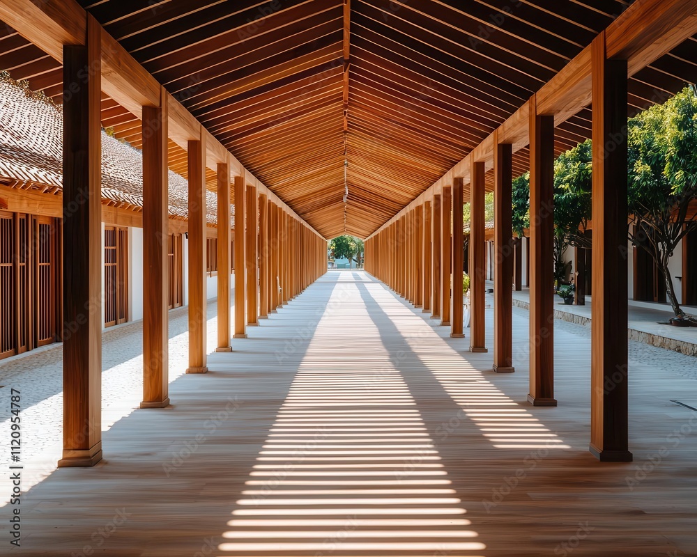 Wooden pavilion rural market with open sides for airflow and shaded ...
