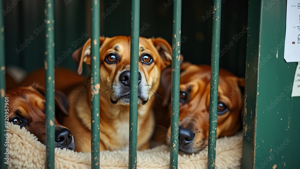 Sad Dogs in Animal Shelter Cage, Heartbreaking Image of Dogs Behind ...