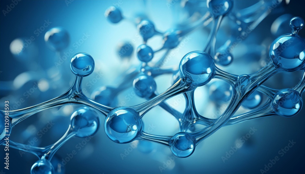 Blue transparent molecule model over blue. 3d render of dna molecule Stock Illustration | Adobe ...