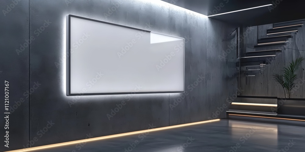 Modern 3D Digital Display Blank Wall Render in Sleek Interior with ...