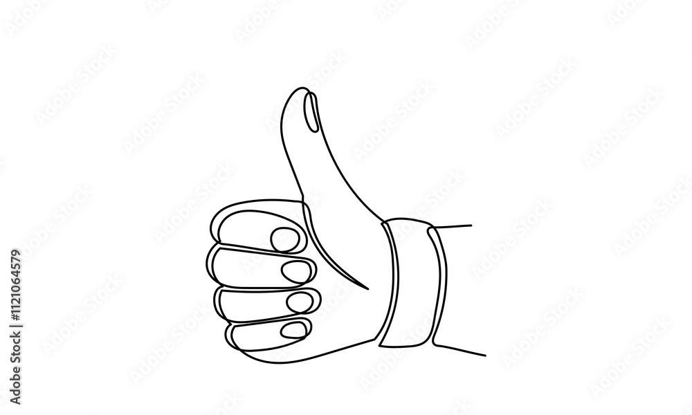 continuous line drawing of Thumb up a finger. Hand showing like and a ...
