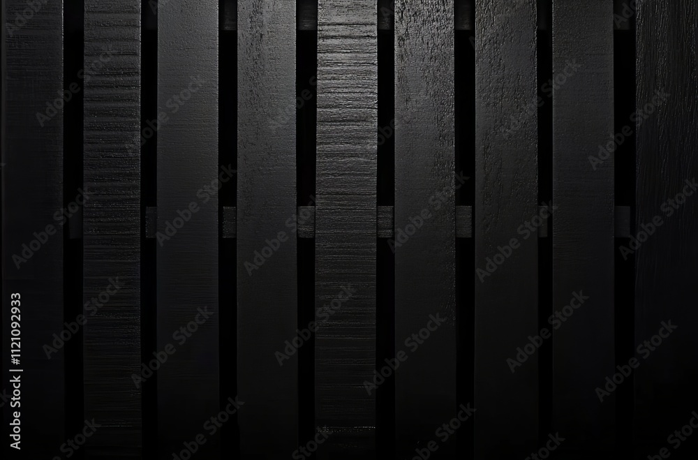 Black wooden slats, dark background, black wall texture, dark, close-up ...