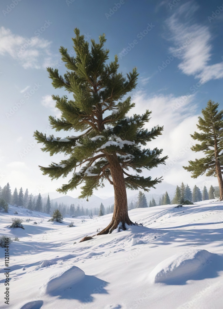 ?rbol de pinos inclinado con nieve a sus pies en el campo, ?rboles, vegetaci?n, naturaleza Stock ...