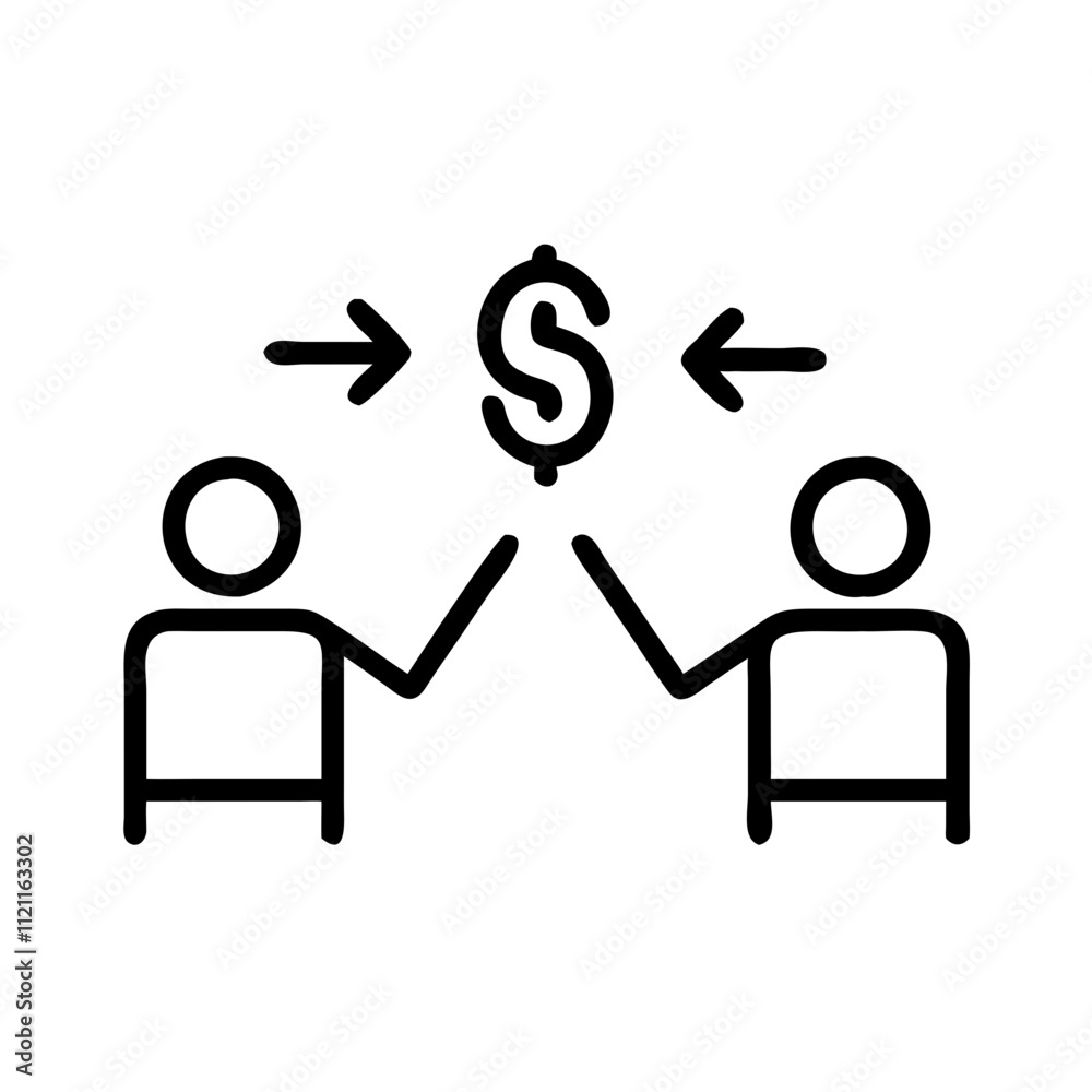 Two People Exchanging Money Represented by Dollar Sign in Minimalist ...