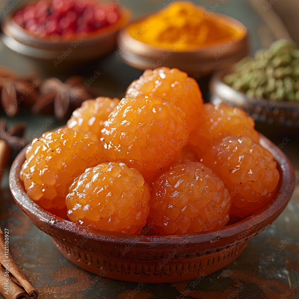Closeup of a gulab jamun with a shallow depth of field emphasizing the ...