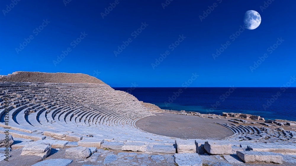 Ancient Greek Amphitheater Under Moonlight: A breathtaking view of an ...