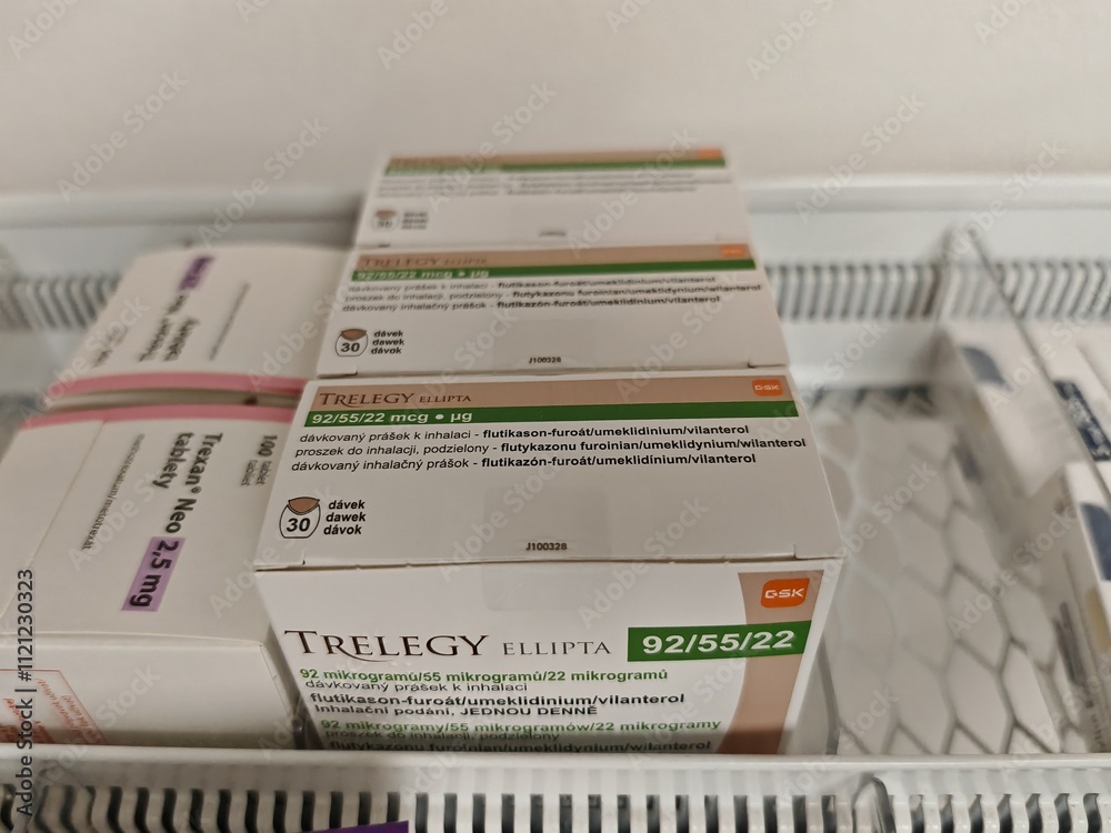 Prague, Czech Republic - August 28 2024: TRELEGY inhaler with ...