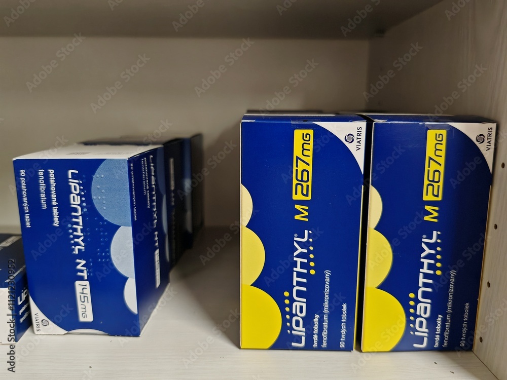 Prague,Czech Republic-January 8 2025: Lipanthyl contains FENOFIBRATE, a ...