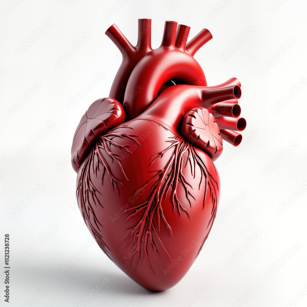Red 3D model of human heart anatomy. Detailed illustration shows heart ...