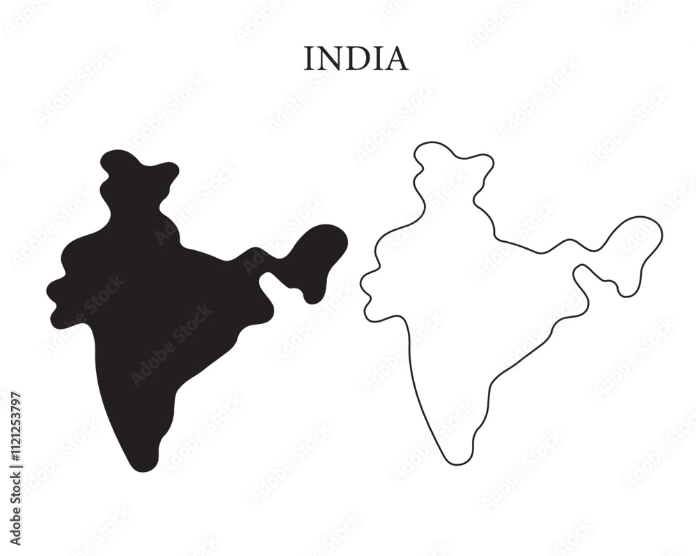India map vector illustration, scribble sketch Republic India map, Indian map silhouette, Indian ...