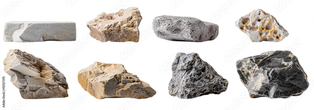 PNG. 6 different types of rock podium for product display, isolated on ...