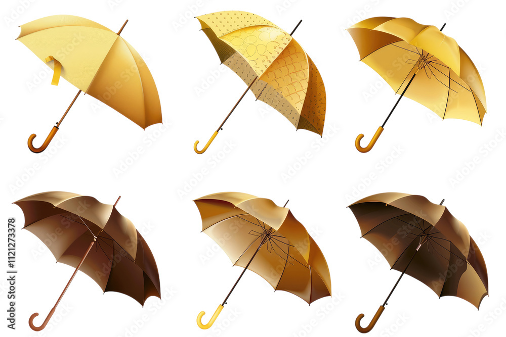 PNG. 6 different umbrella icons in various shades of brown and yellow ...
