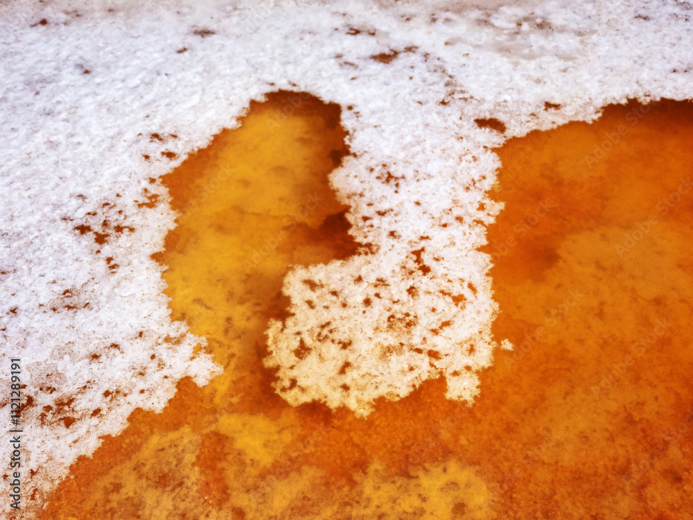 The process of crystallization of native salt on the surface of water ...