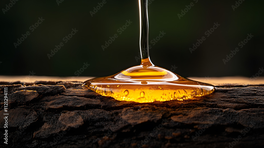 Maple syrup flowing from a tree, capturing the natural process of ...