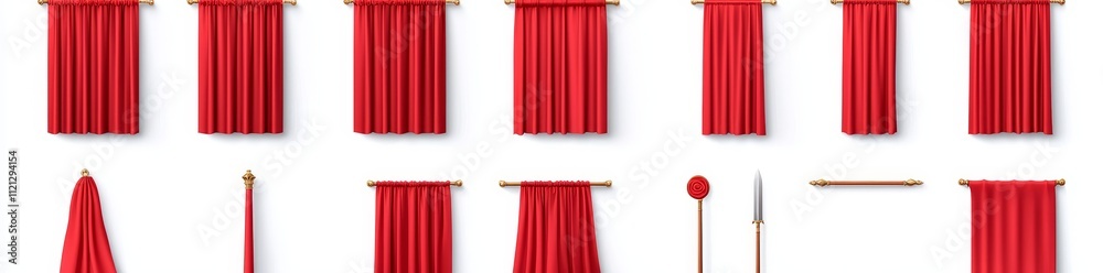 Royal medieval red game flag cartoon modern set. Old fabric tattered ...