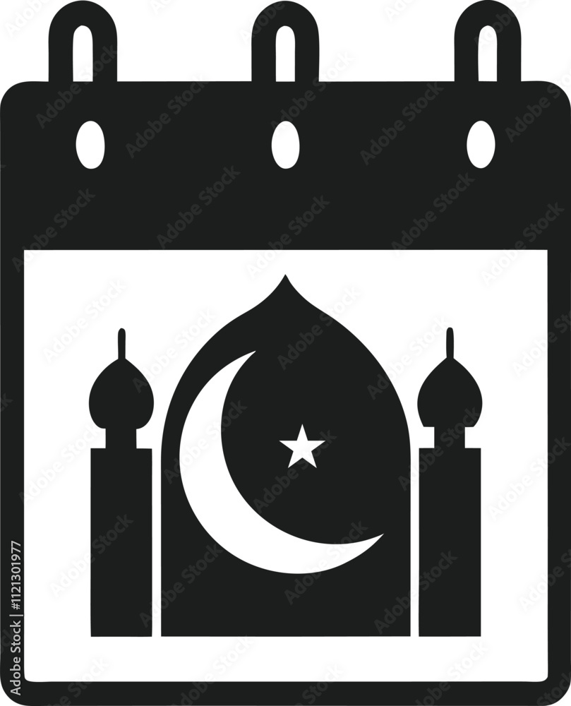 Islamic Calendar with Mosque Silhouette and Crescent Moon - Minimalist ...