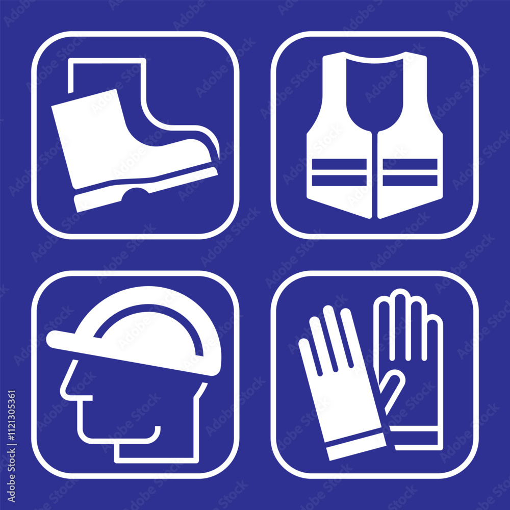 Safety signs - must be worn symbols , Wear helmet, wear safety shoes ...