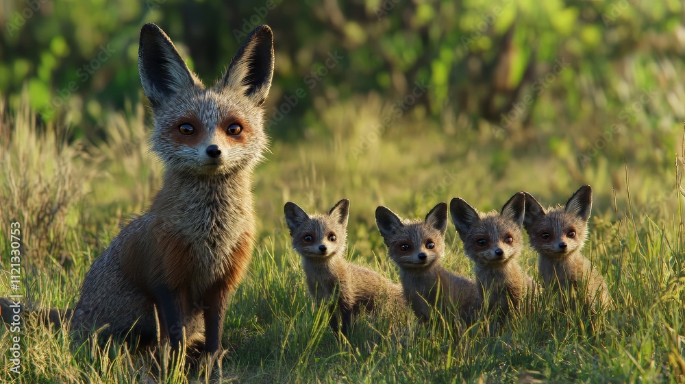 Bat eared fox family on the grassy savannahs of the masai mara, kenya ...