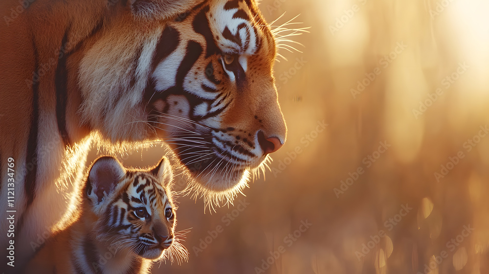 Tigress and Tiger Cub Looking in the Same Direction - Majestic Wildlife ...