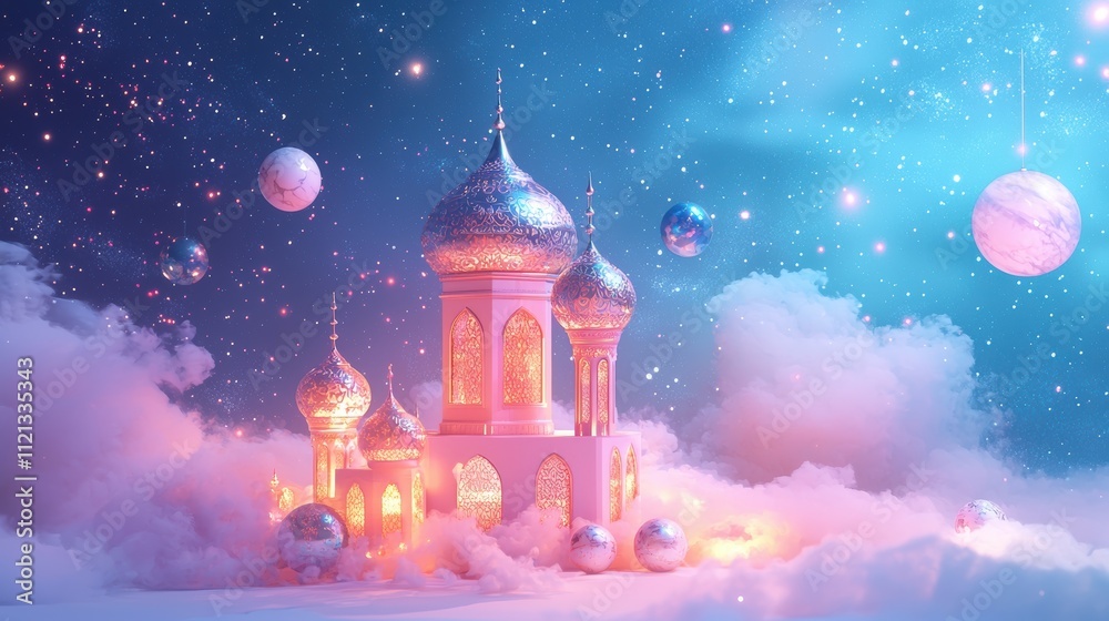Magical palace floating in cosmic clouds fantasy realm digital art ...