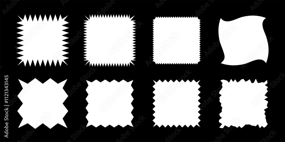 White square shapes with jagged borders. Frames with zigzag, sharp ...