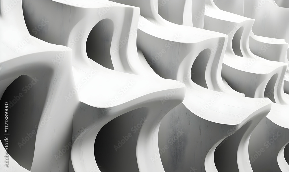 Abstract grayscale image of a complex, three-dimensional white ...