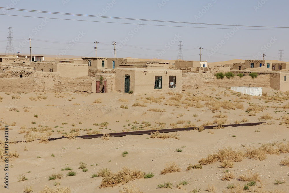 Desert houses in Sheberghan Jowzjan Province of Afghanistan under clear ...