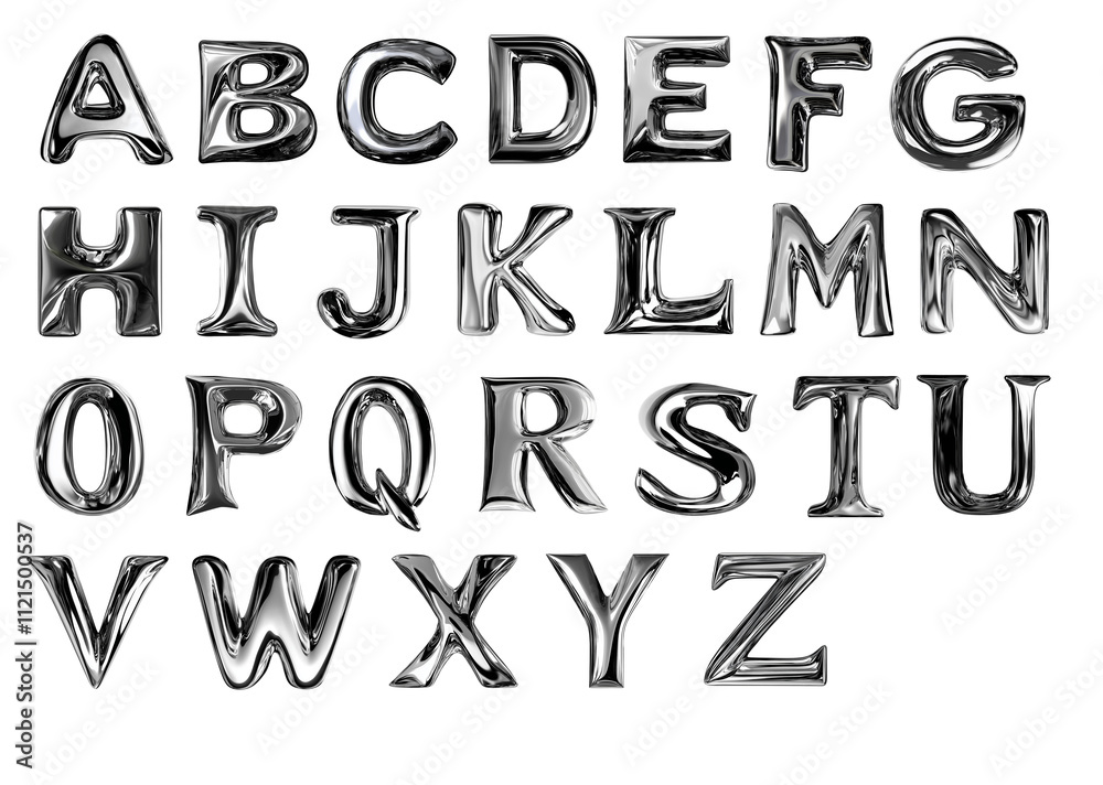 3D Chrome surface alphabets collection (Complete set from A to Z) in a ...