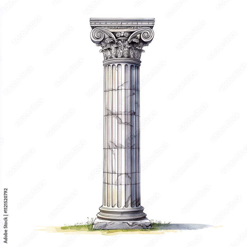 classical marble column with intricate details and fluted design, set ...