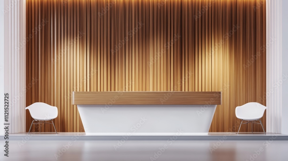 Luxury minimalist hospital reception area with modern wood counter ...