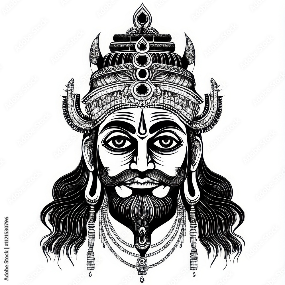 simple black and white traditional hindu style drawing of kaala bhairav ...